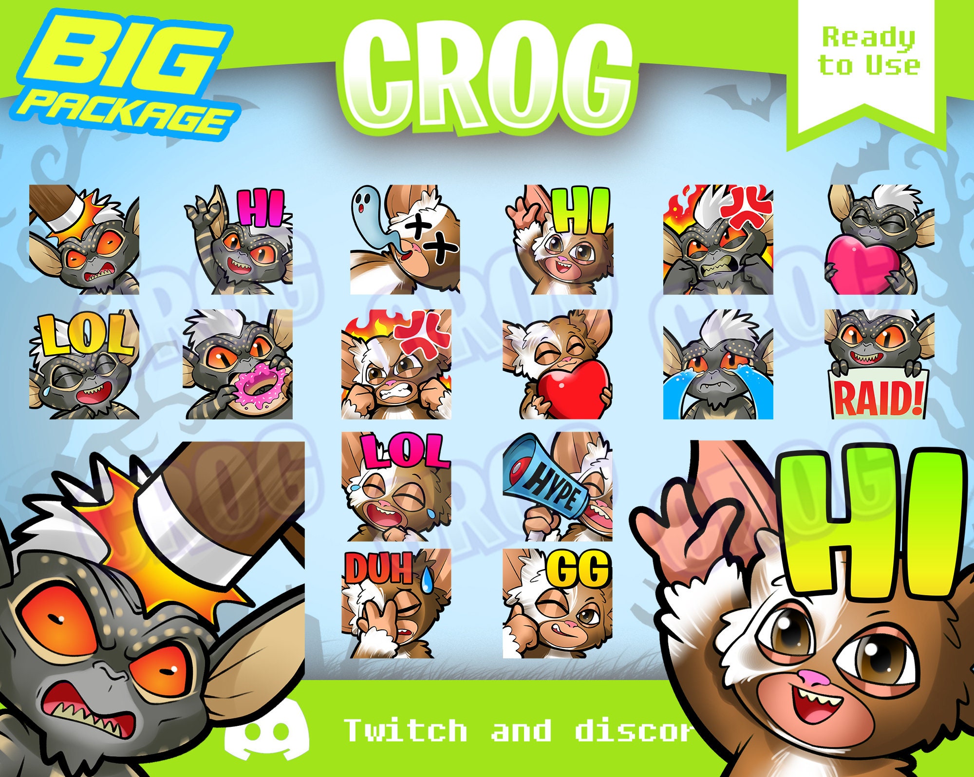 Twitch Emote | BIG PACKAGE Cute Horror Emote | Gremlins Mogwai Stripe ...