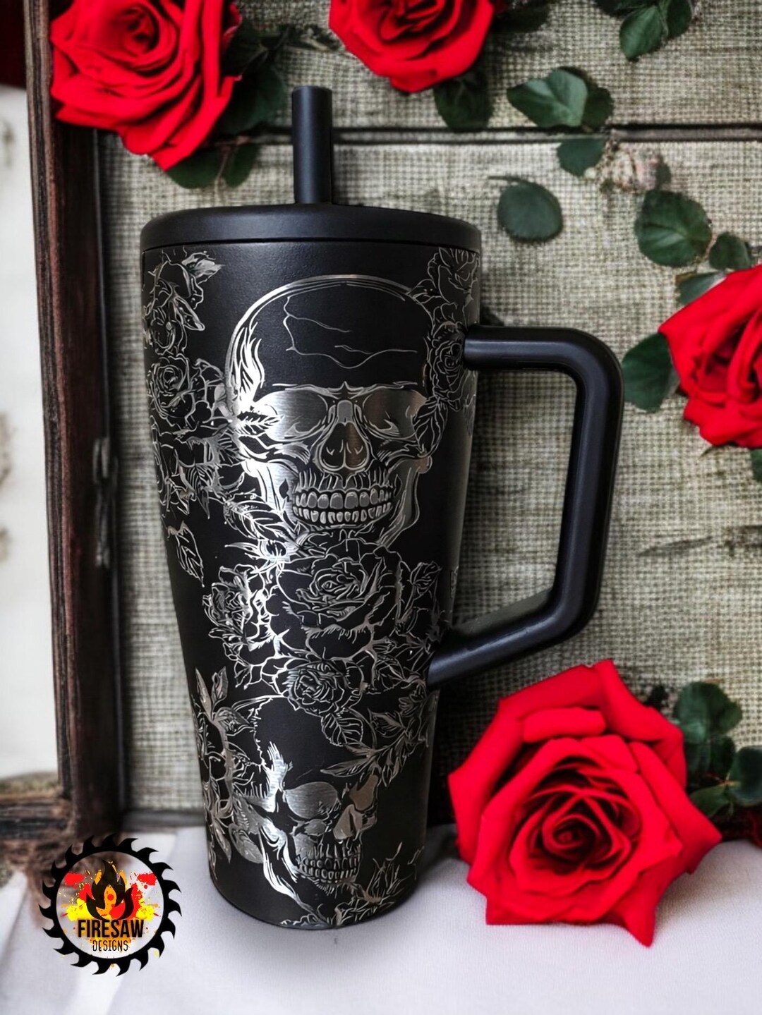 Skull & Rose Brumate Tumbler: Gothic Floral Laser Engraved Stainless ...