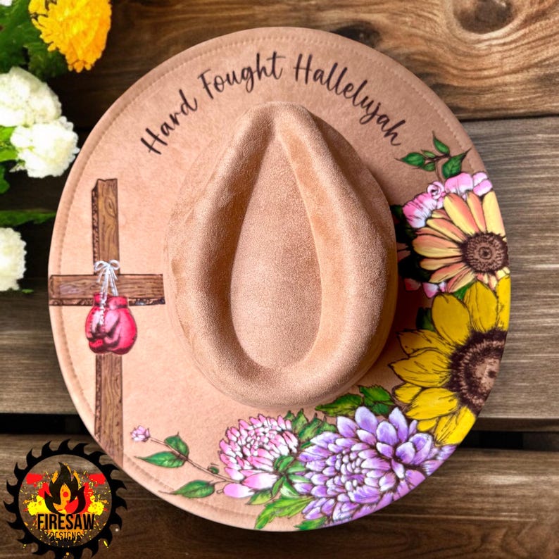 Laser Engraved Vegan Suede Fedora: Christian Floral Hat - Etsy
