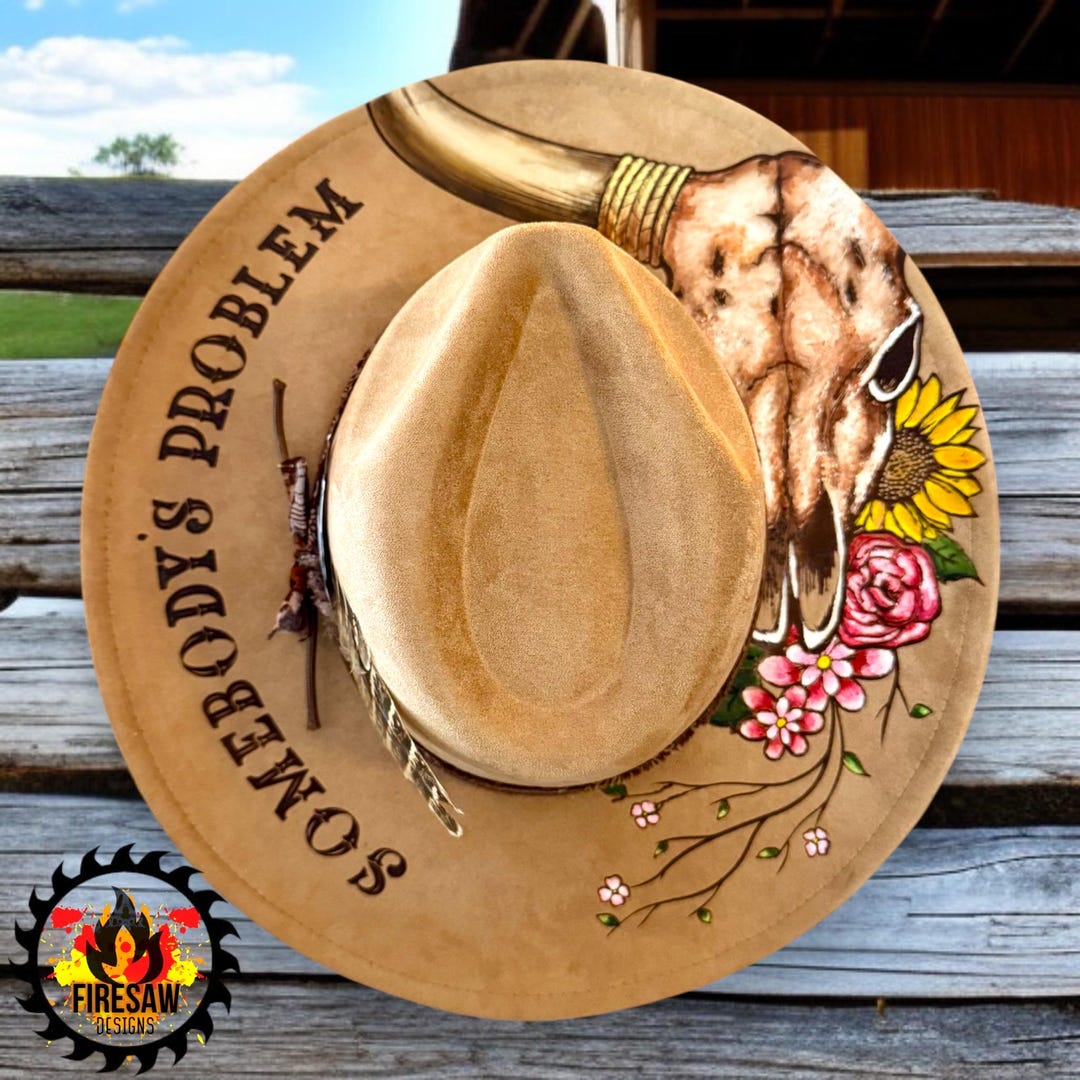 Custom Laser Engraved Hand-painted Vintage Khaki Cow Skull Floral ...