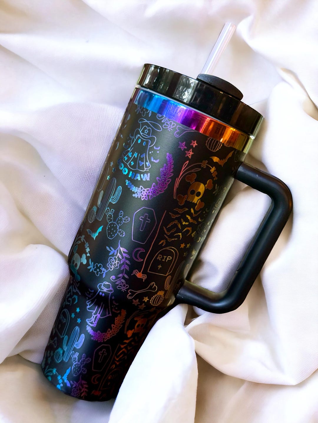 Full Wrap Permanently Laser Engraved Halloween Doodles Boo Hah Western ...