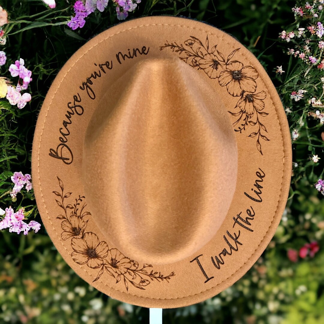 Custom Engraved Khaki Felt Laser Engraved Fedora Floral Fedora Walk the ...