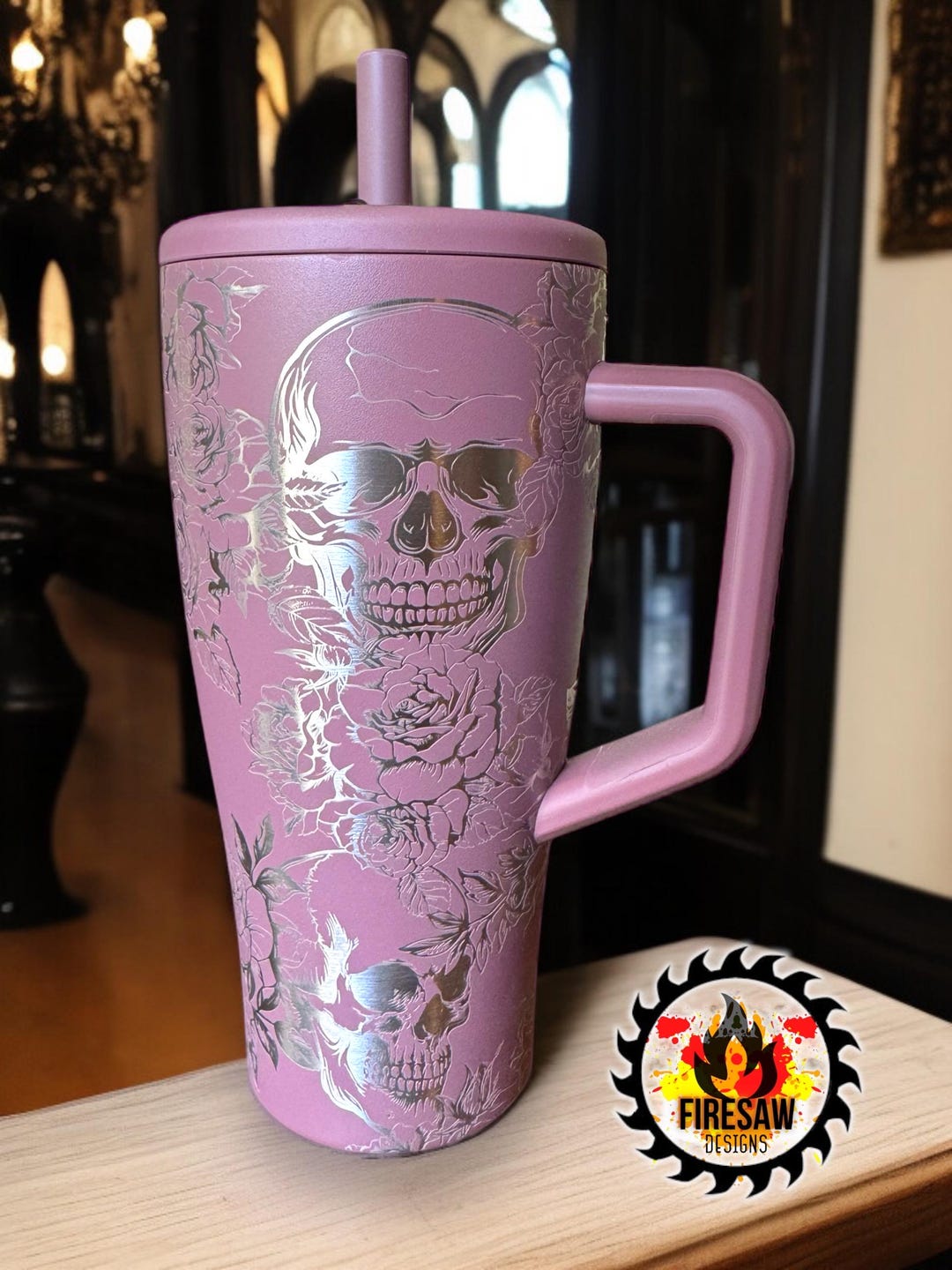 Skull & Rose Brumate Tumbler: Gothic Floral Laser Engraved Stainless ...