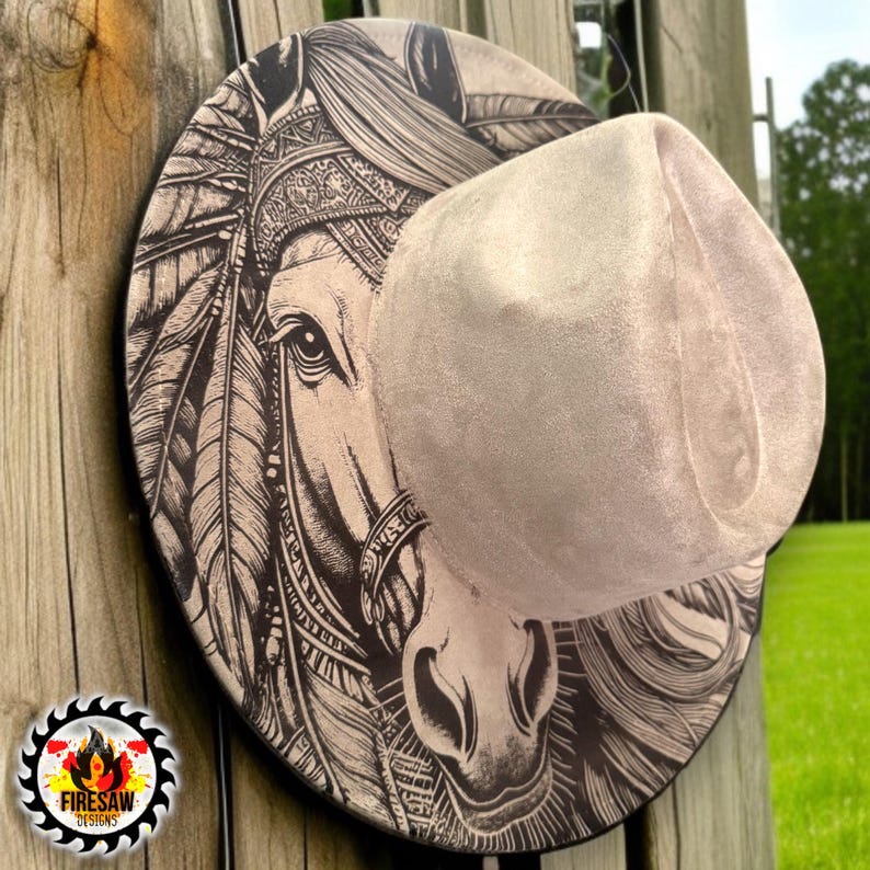 Laser Engraved Horse Vegan Suede Fedora: Western Boho Hat - Etsy
