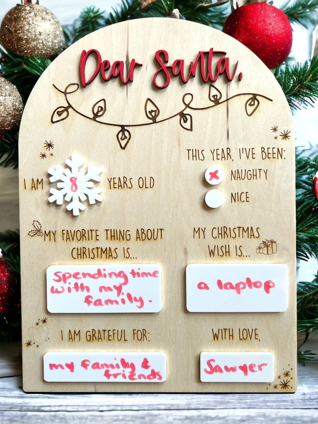 Laser Engraved Dear Santa Dry Erase Sign Photo Prop Christmas 2023 ...