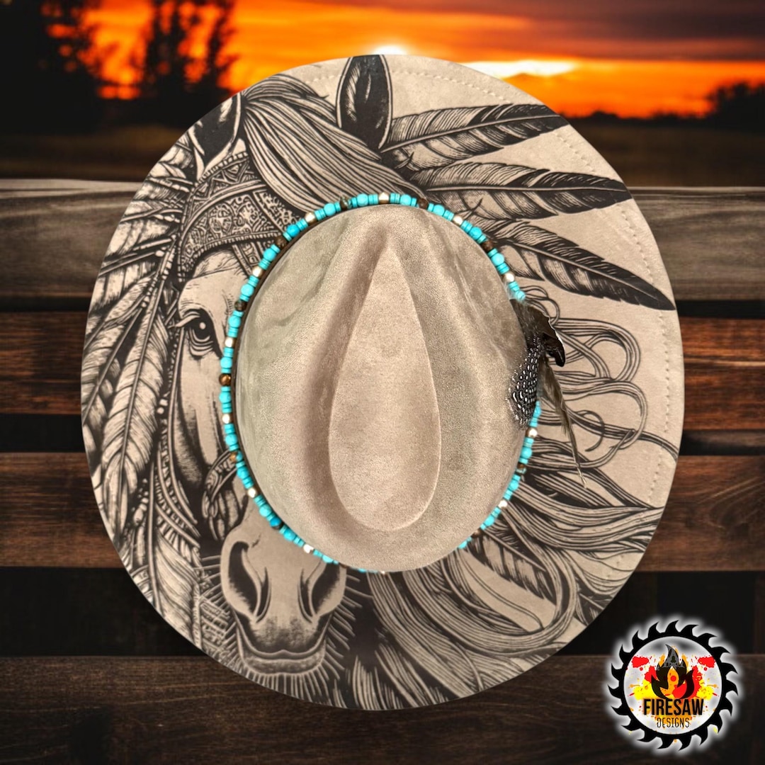 Laser Engraved Horse Vegan Suede Fedora: Western Boho Hat - Etsy