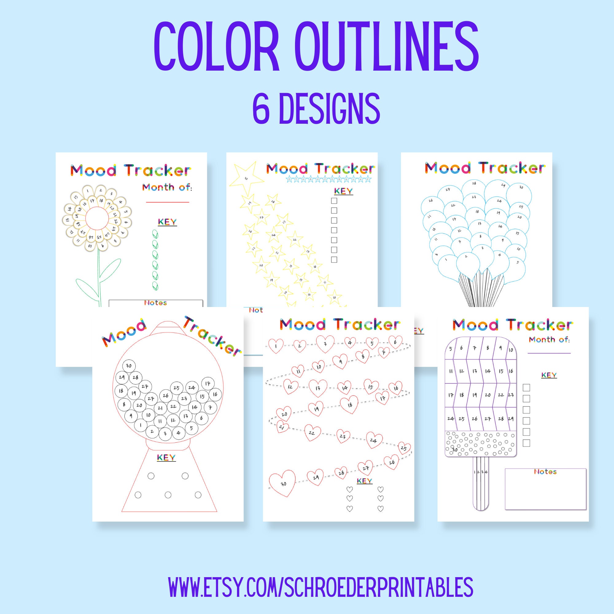 Printable Mood Trackers, Monthly Mood Tracker, Coloring Mood Tracker ...