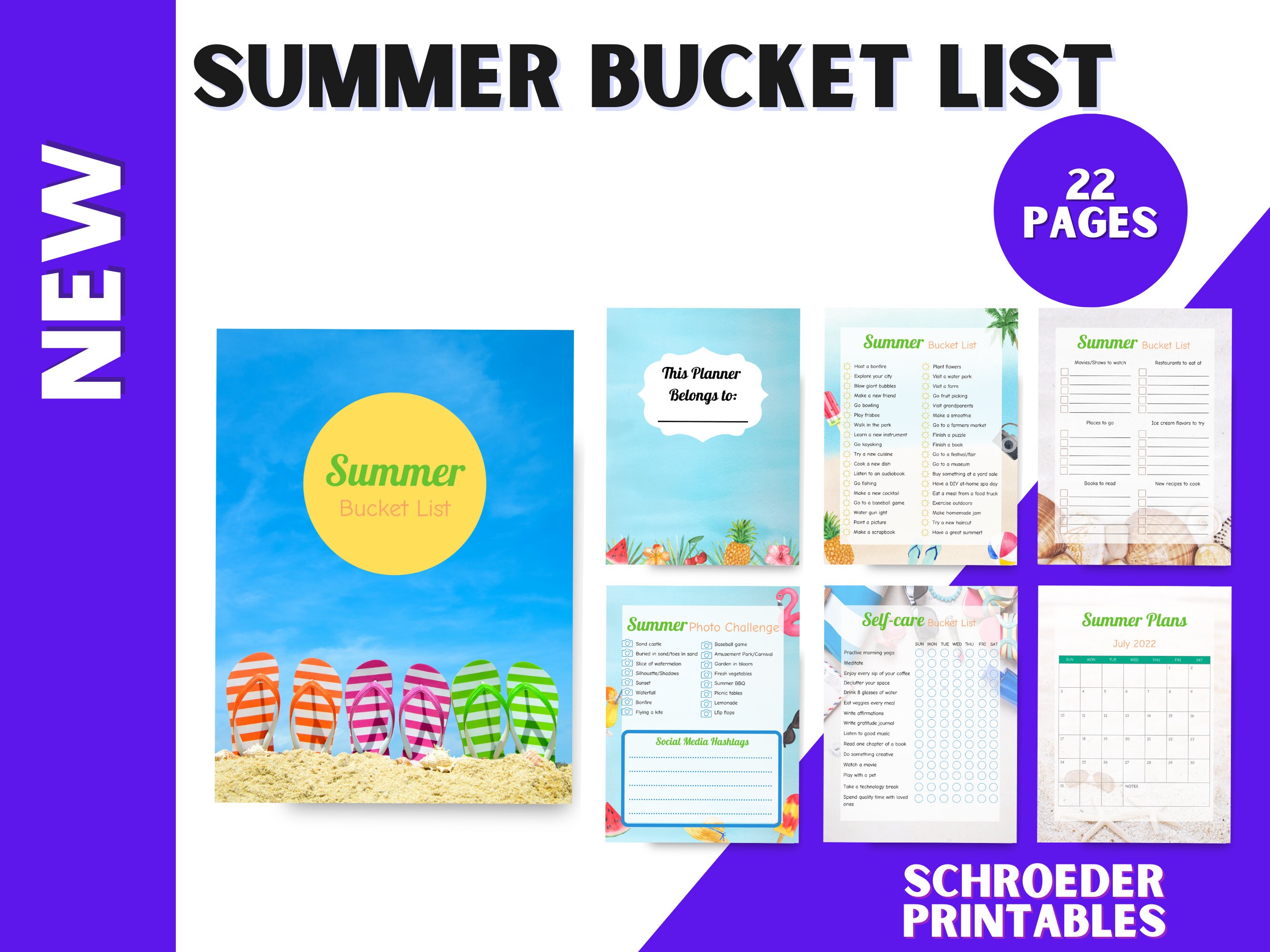 Summer Bucket List Printable Planner, Seasonal Planner, Travel ...