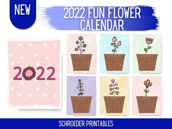 2022 Printable Fun Flower Calendar Monthly Pages Digital | Etsy