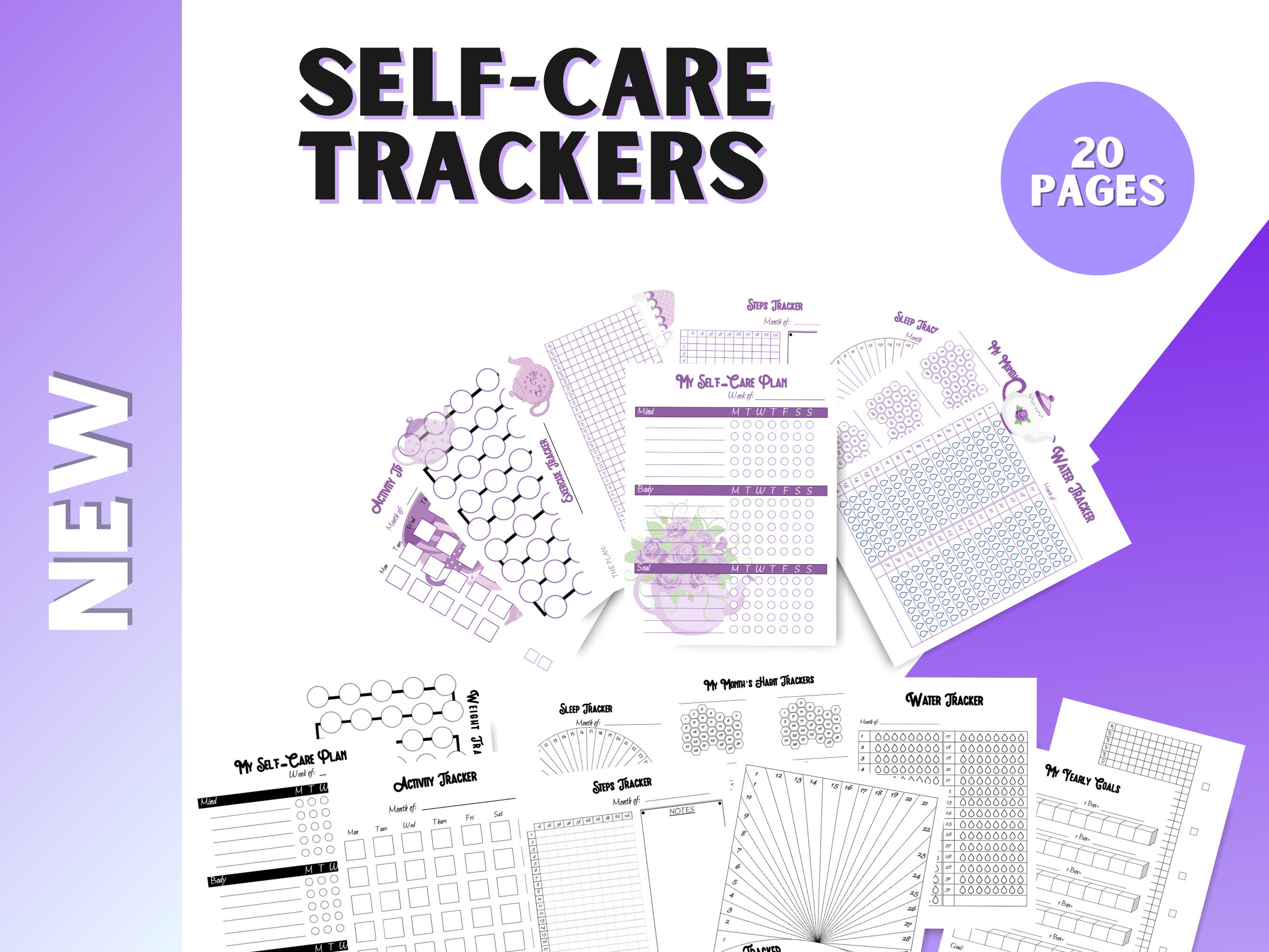 Self-care Tracker Bundle Printable Trackers Sleep Tracker - Etsy