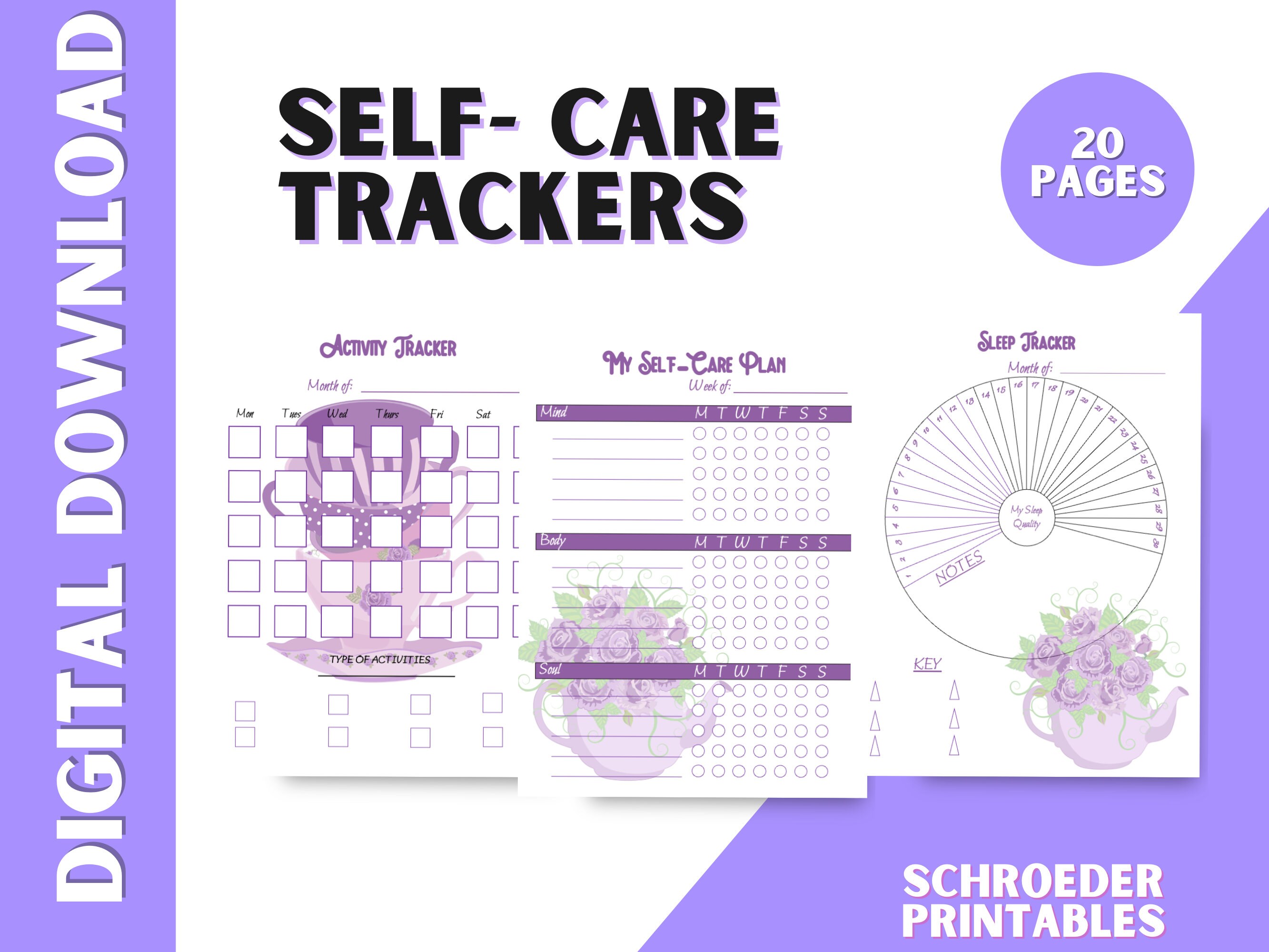 Self-care Tracker Bundle, Printable Trackers, Sleep Tracker, Mood ...