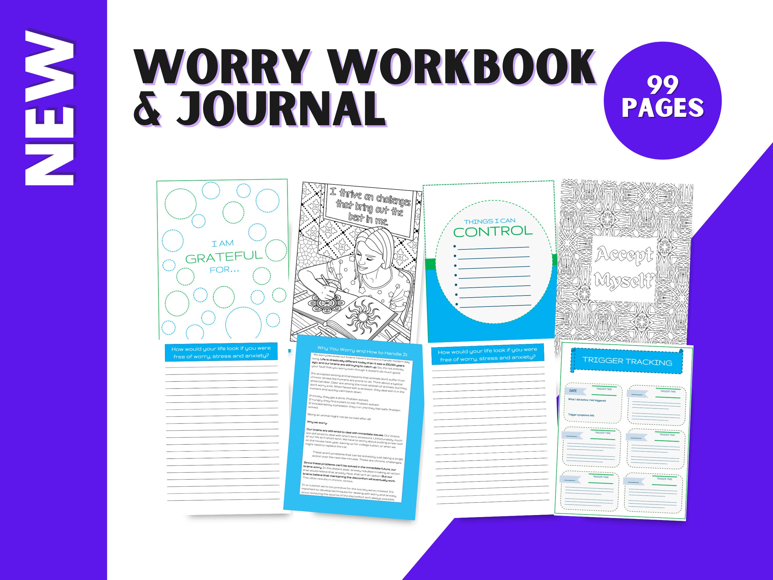 Worry Journal, Printable Workbook, Anxiety Journal, Digital Download ...