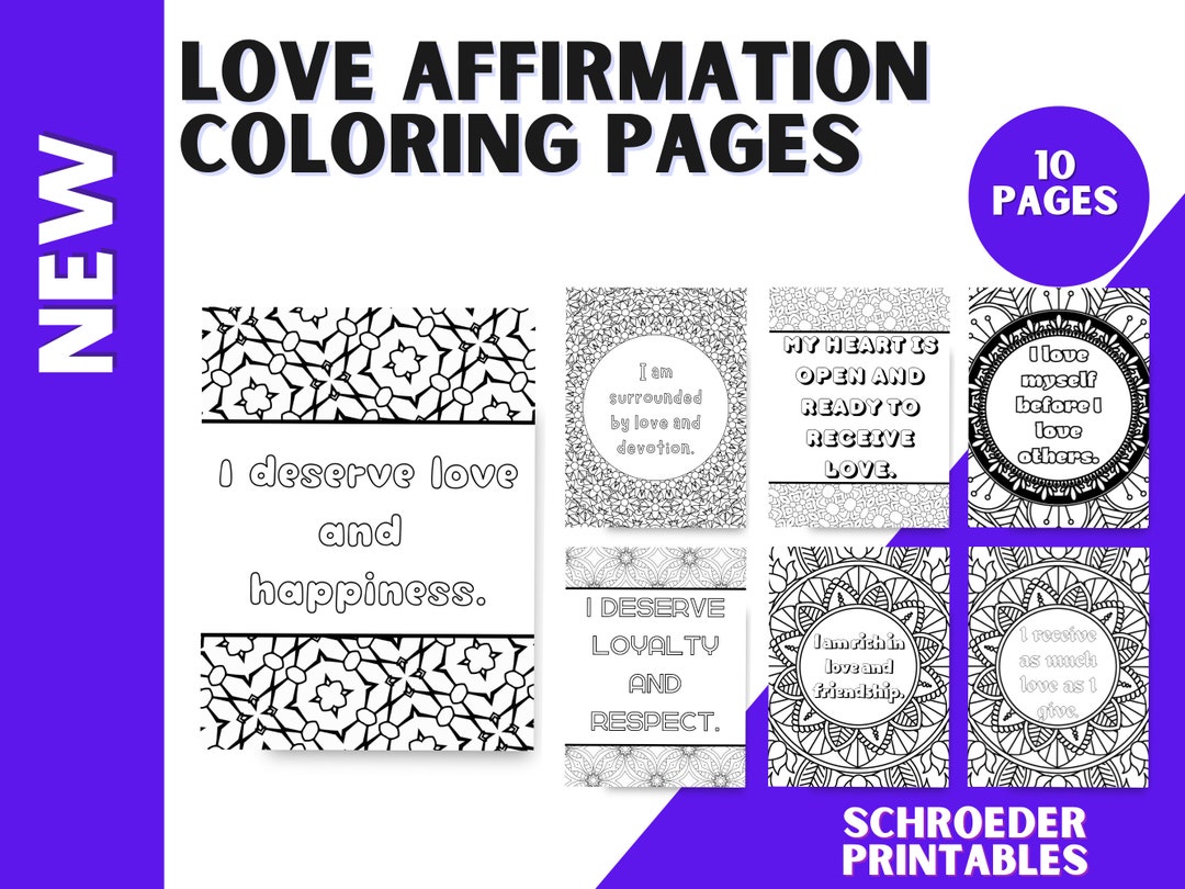 Love Affirmation Coloring Pages, 10 Printable Pages, Digital Download ...