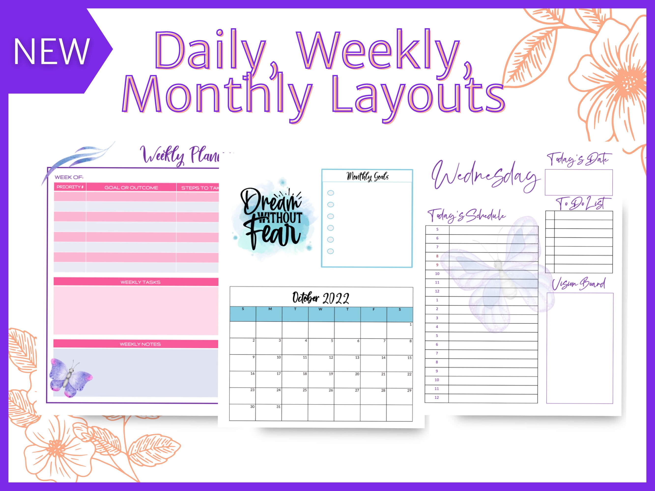 2022 Goal Setting Workbook and Printable Planner, Butterfly Goal ...