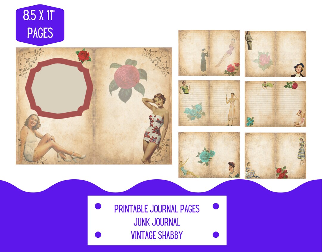 Vintage 1950s Women Printable Journal Pages, Shabby Chic, Digital ...