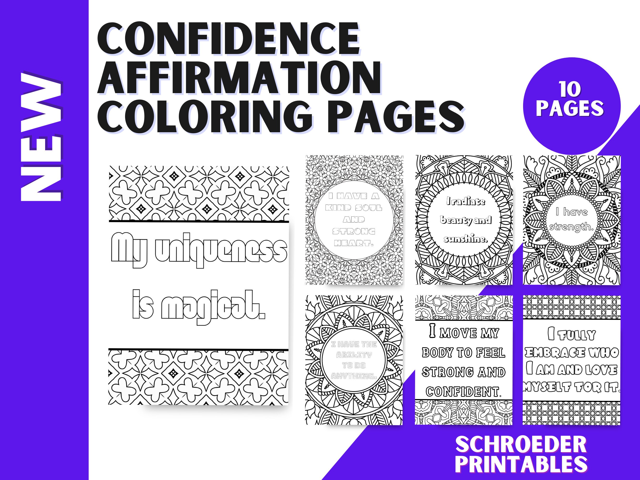 Confidence Affirmation Coloring Pages, 10 Printable Pages, Digital ...