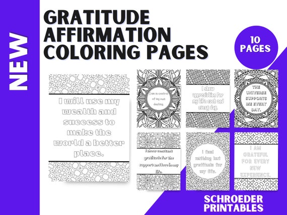 Gratitude Affirmation Coloring Pages 10 Printable Pages | Etsy