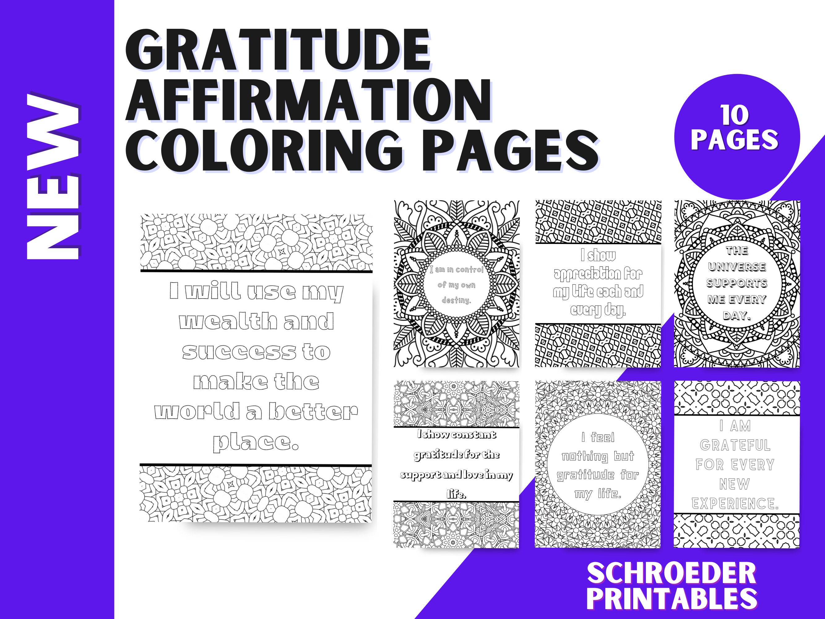 Gratitude Affirmation Coloring Pages, 10 Printable Pages, Digital ...