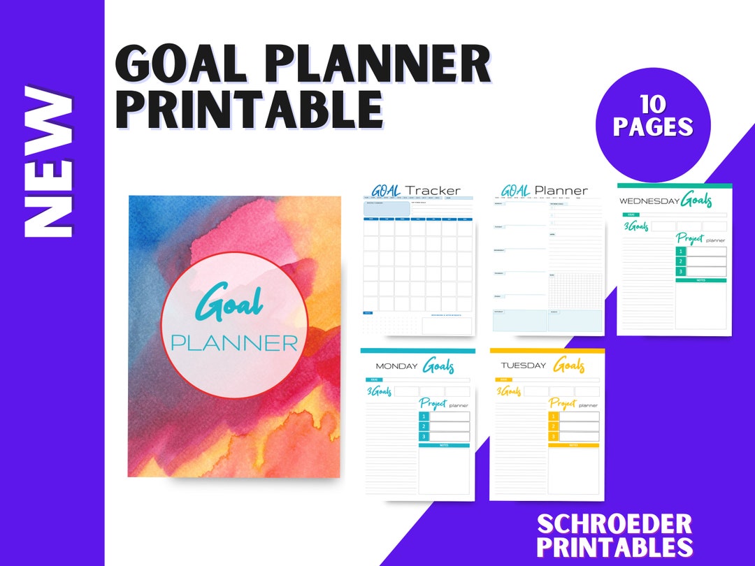 Goal Setting Printable Planner, Rainbow Goal Planner, Monthly Weekly ...