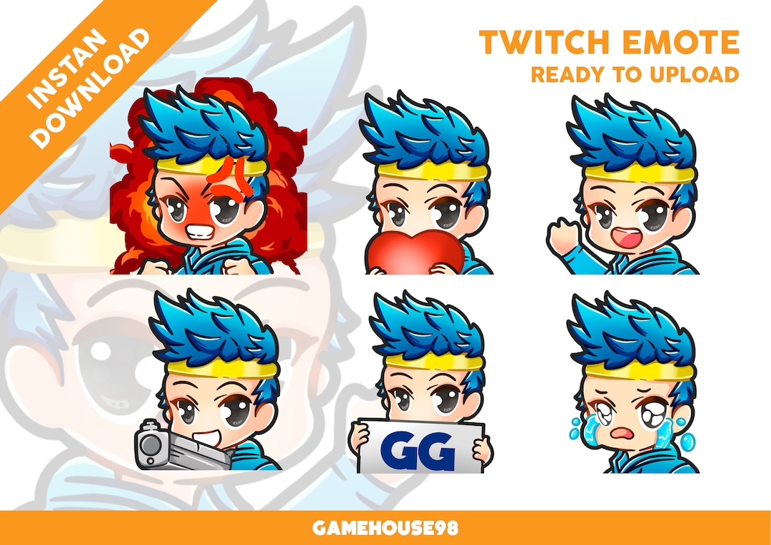 Twitch Emotes Chibi boy pelo azul. Ojos grises, Twitch Emote Pack ...