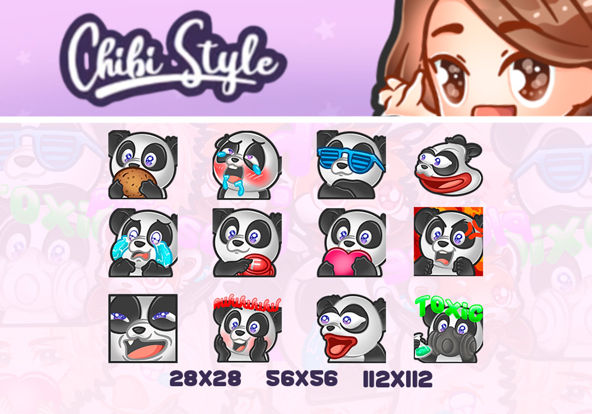 Twitch Emotes Chibi Panda Twitch Emote Pack Kawaii Etsy