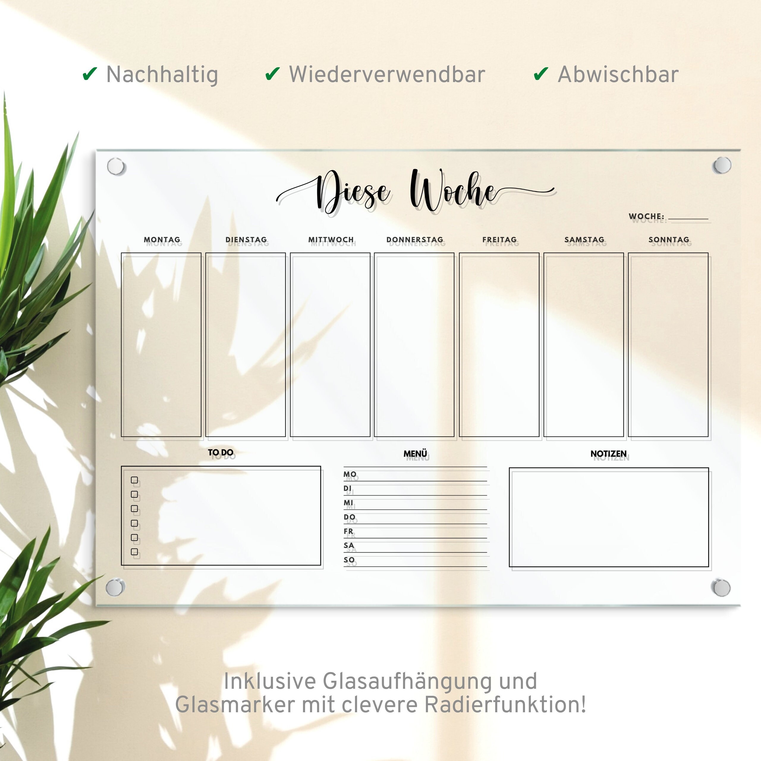 Wochenplaner aus Acrylglas in A3, Wochenplan für die Wand, Acryl Planer ...