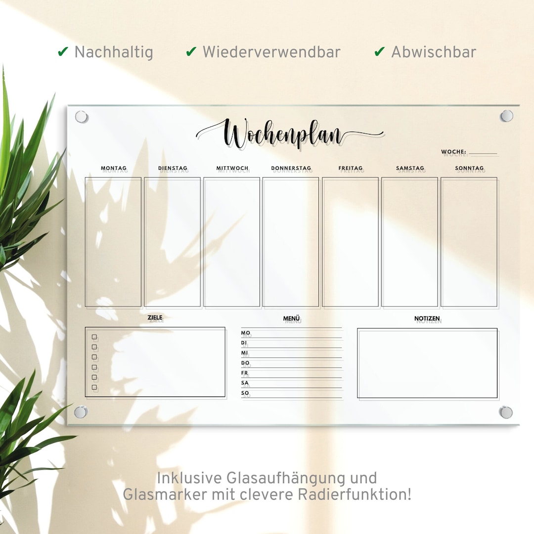 Wochenplan aus Acrylglas in A3, Wochenplaner für die Wand, Acryl Planer ...