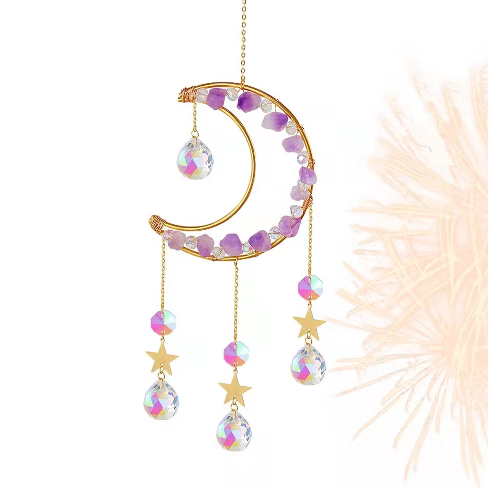 Outdoor Glass Pendant Curtain, Wind Chime With Dreamcatchers of Sun ...