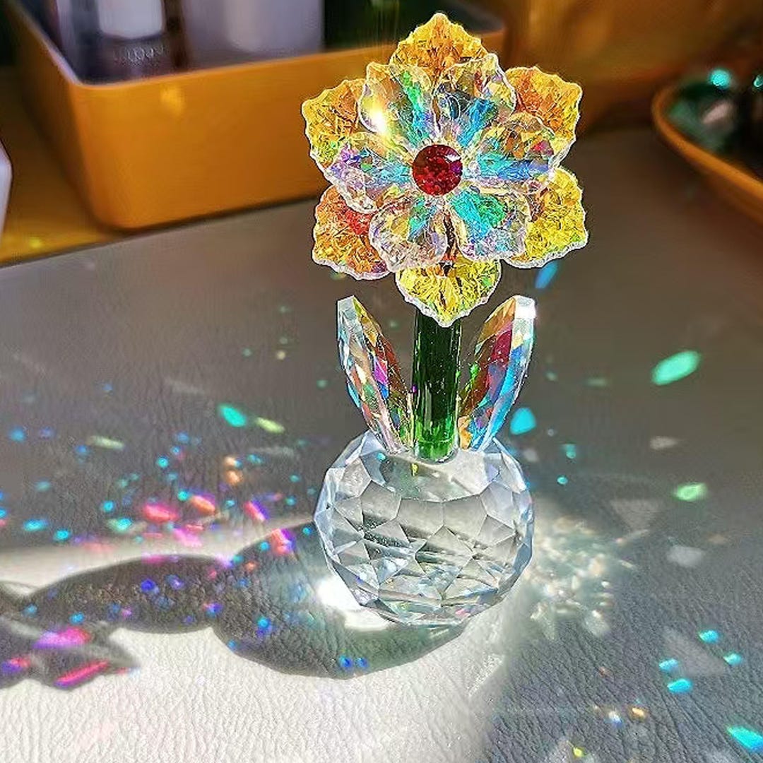 Crystal Sunflower Statue, Crystal Floral Decoration, Romantic Valentine ...