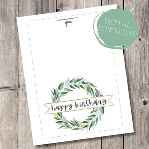 Happy Birthday Printable Card | Birthday Gift Tag | Greenery Birthday ...
