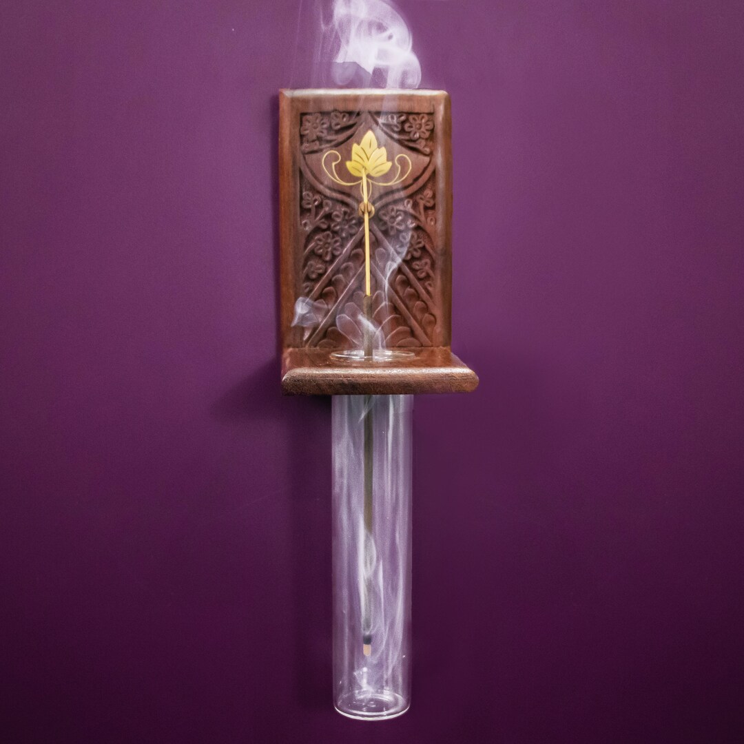 Handcrafted Wooden Wall-mounted Incense Stick Holder With Test Tube Ash ...