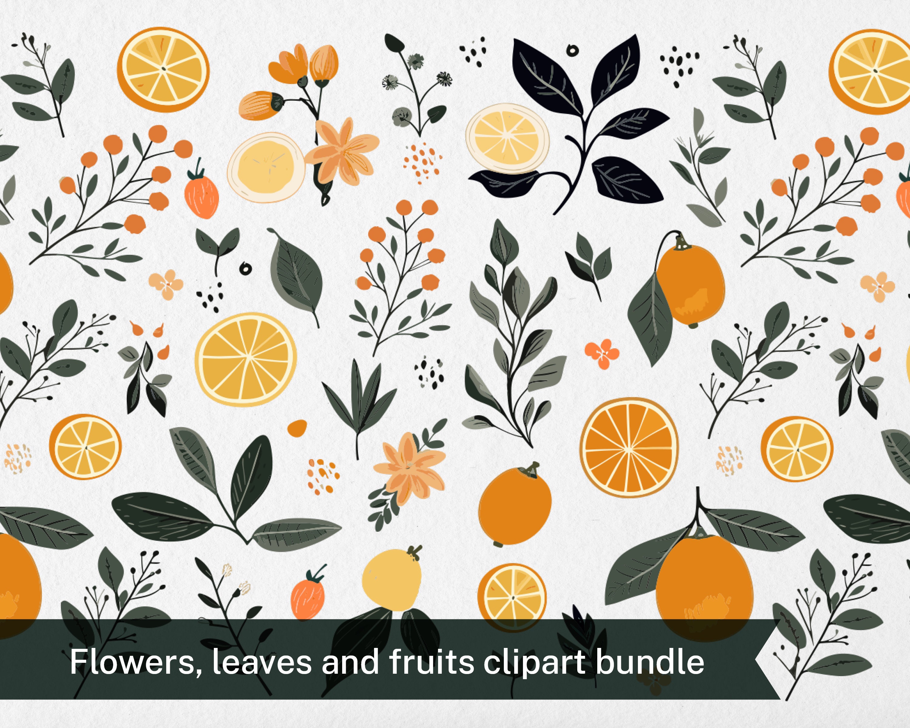 Colorful Botanical Clipart Bundle - Flowers, Leaves, Buds, Spring ...