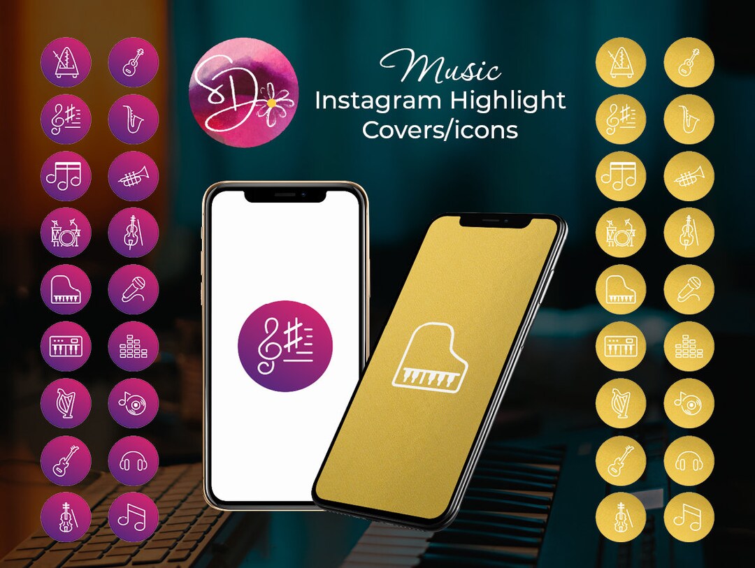 Music Instagram Highlight Icons – Gold & Purple Instrument Set (digital ...