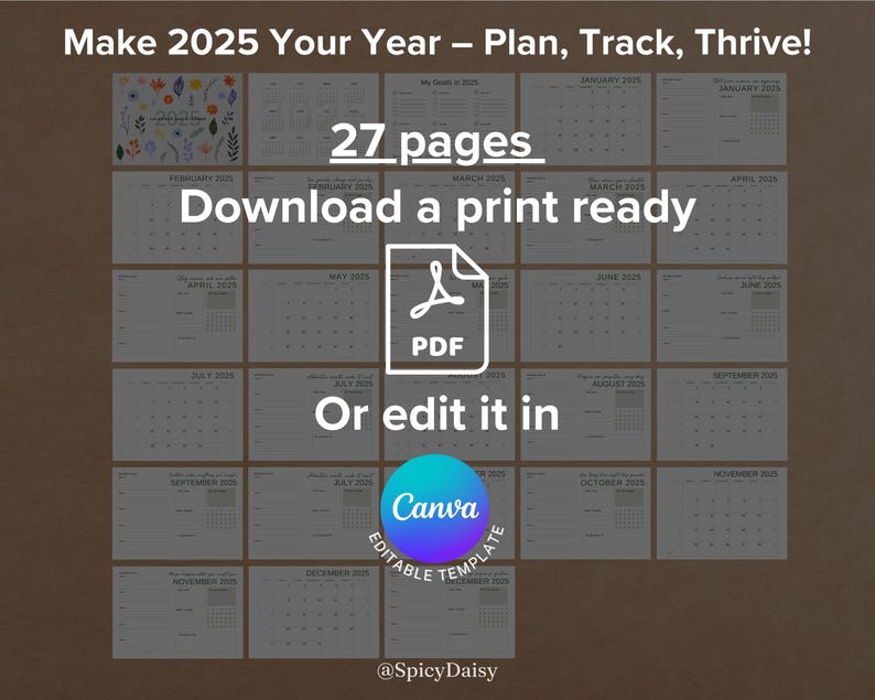 2025 Printable Calendar | Print Ready PDF and Canva Template ...