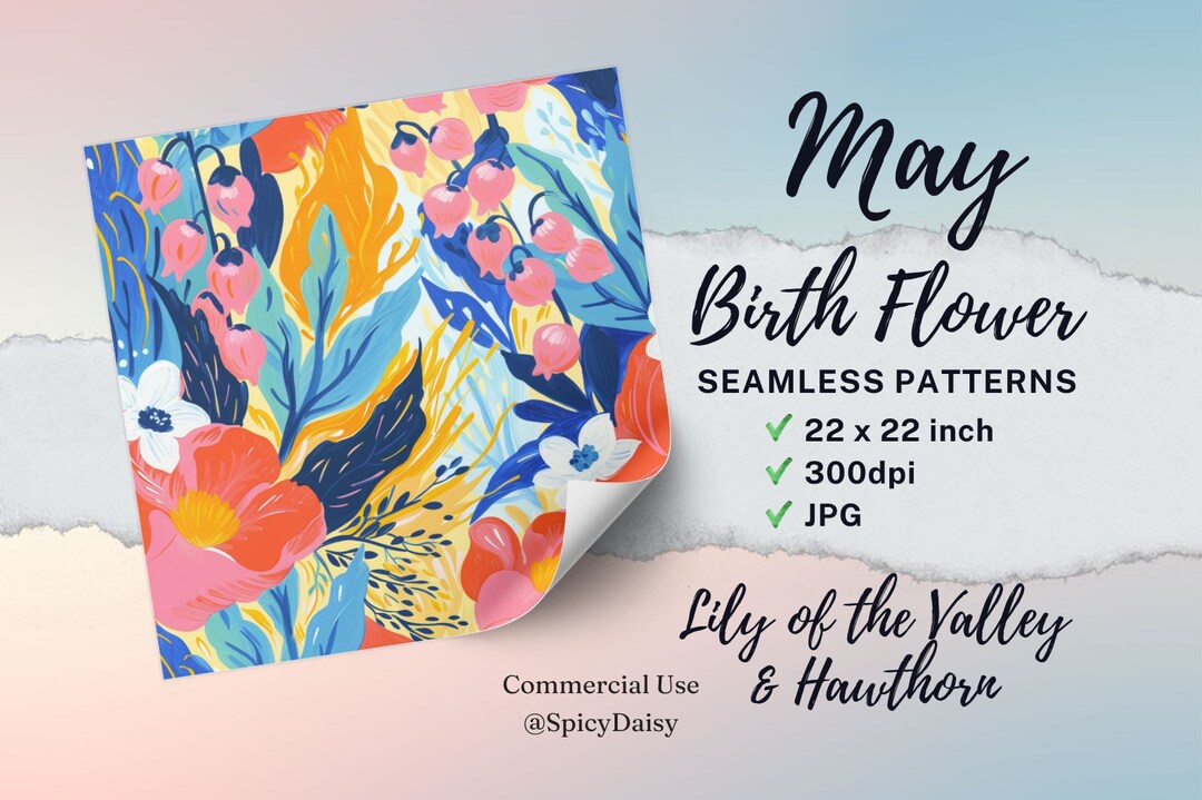 May Birth Flower Seamless Floral Pattern, Birth Month May, DIY Gift for ...