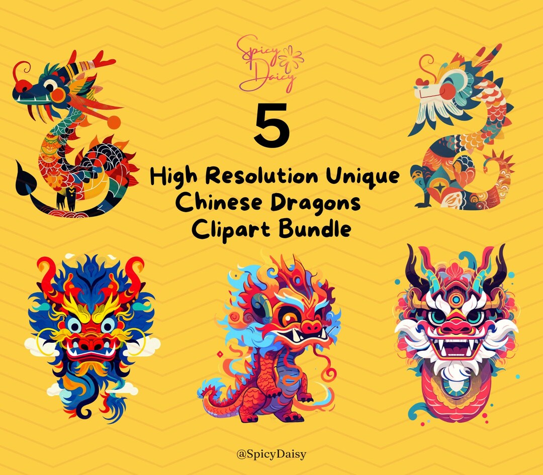 Unique Chinese Dragon Clipart Bundle, Dragon Clip Art Set for Chinese ...
