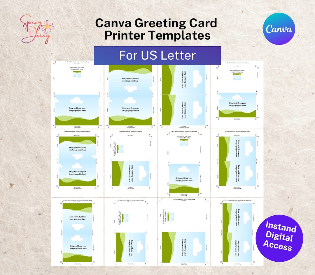 Greeting Card Canva Editable Templates -print on US Letter. Drag & Drop ...
