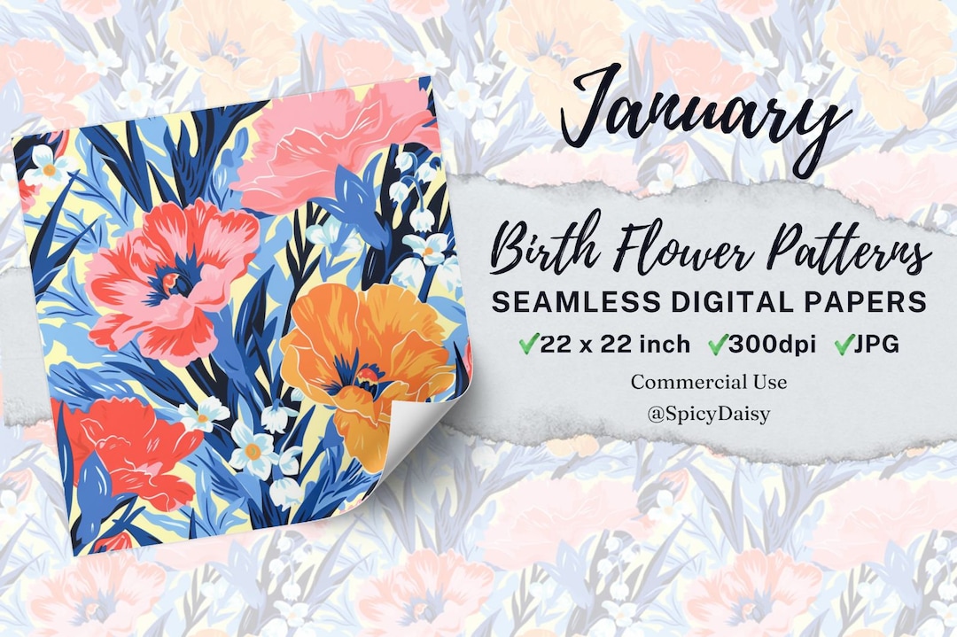 January Birth Flower Seamless Floral Pattern, Birth Month Jan Birth ...