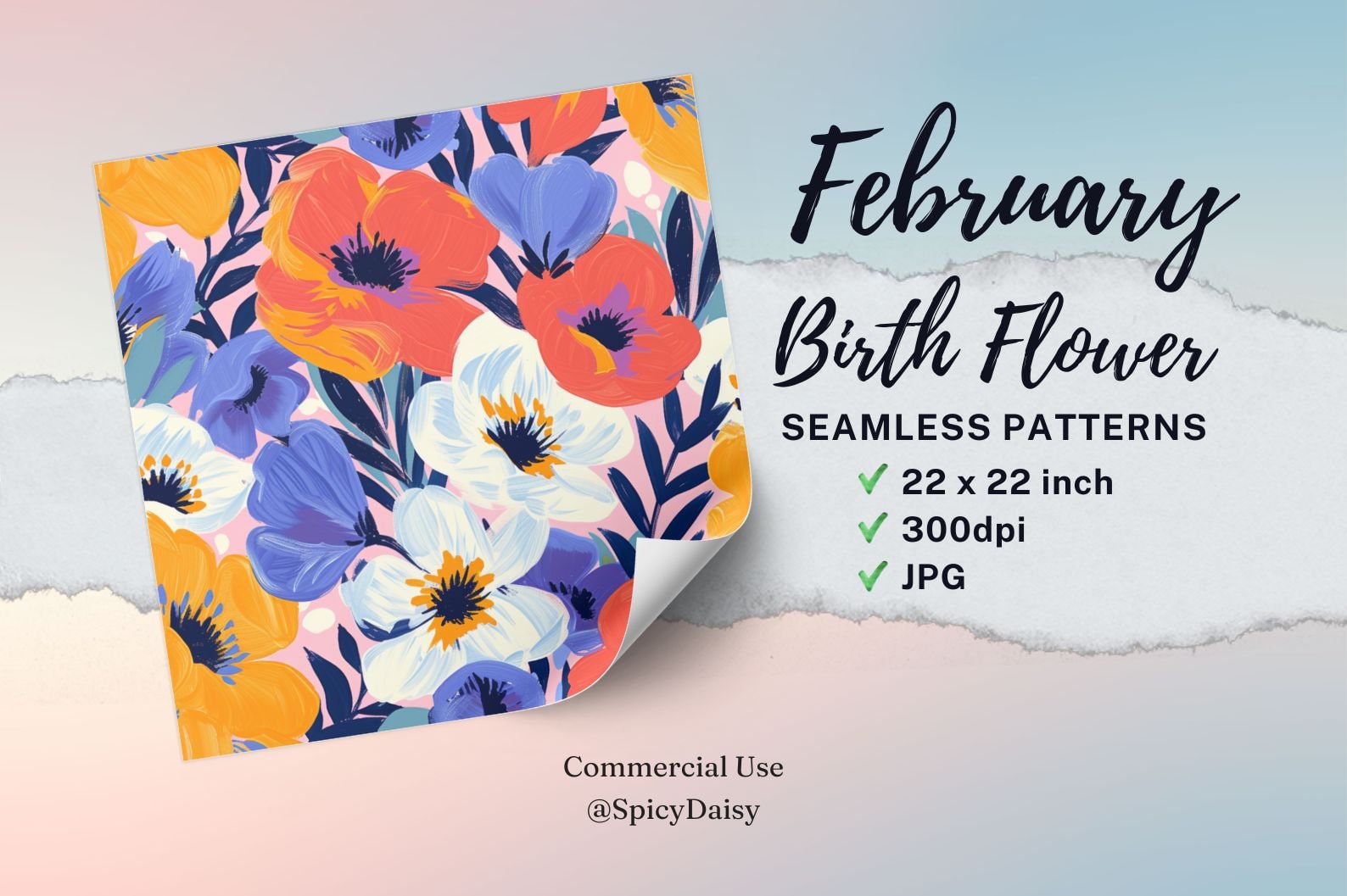 February Birth Flower Seamless Floral Pattern, Birth Month Feb Birth ...