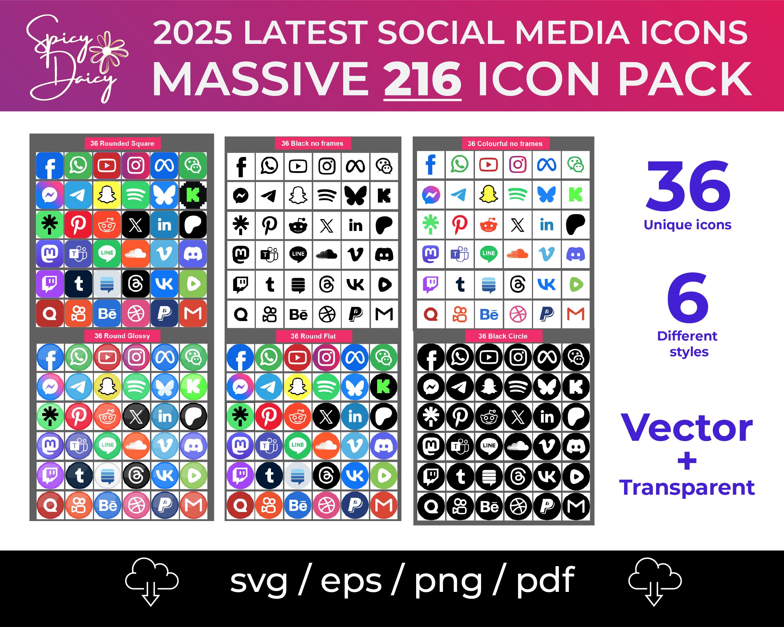 2025 Latest Social Media Icon Pack Social Media Logo SVG Icons PNG Web ...