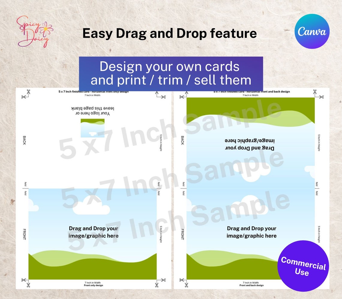 Greeting Card Canva Editable Templates Print on A4 Paper. Drag & Drop ...
