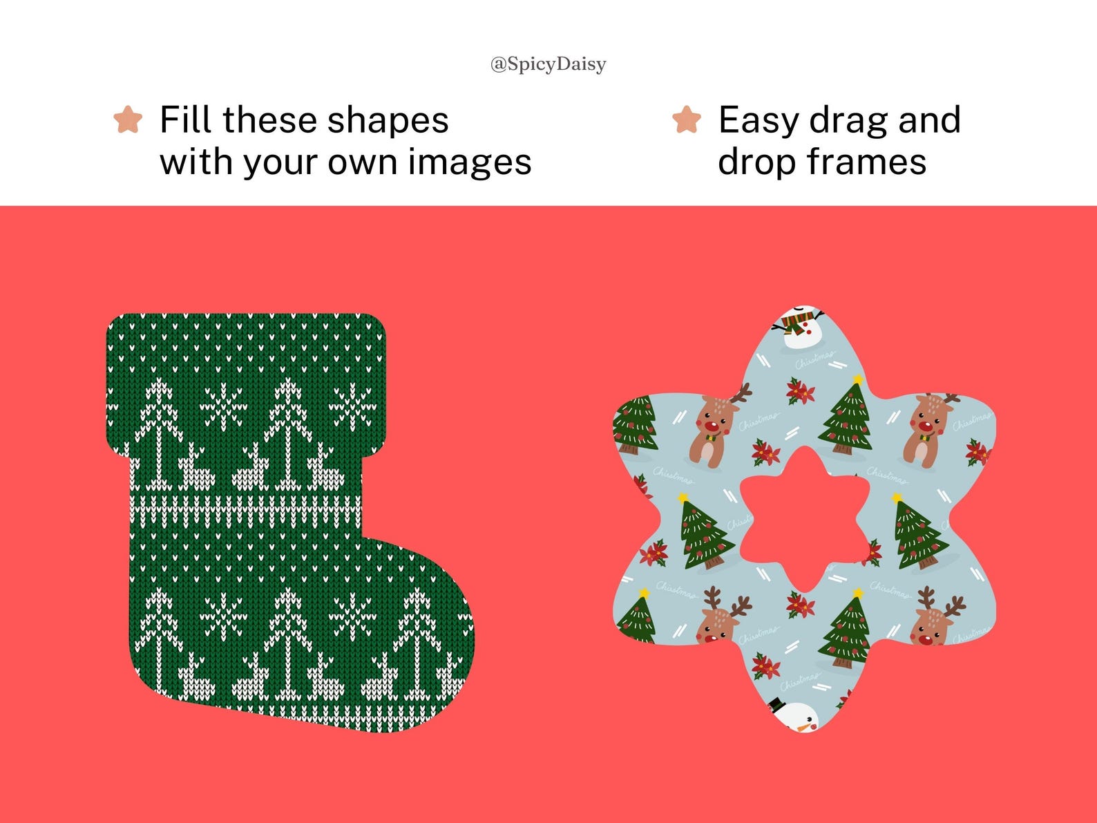 Christmas Custom Shape Frames for Canva | Drag Drop Photos | Festive ...