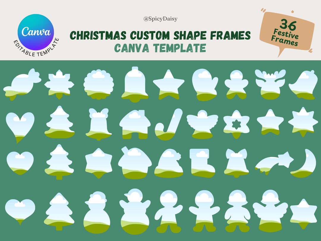 Christmas Custom Shape Frames for Canva | Drag Drop Photos | Festive ...