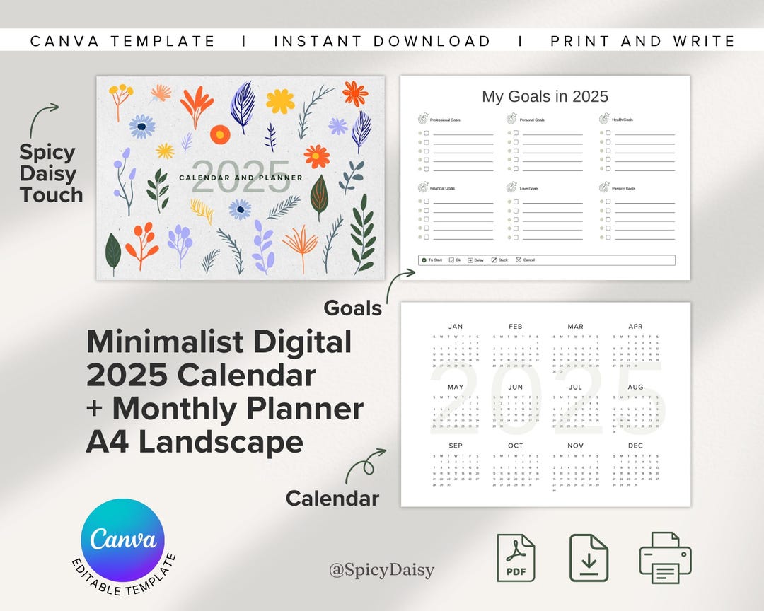 2025 Printable Calendar | Print Ready PDF and Canva Template ...