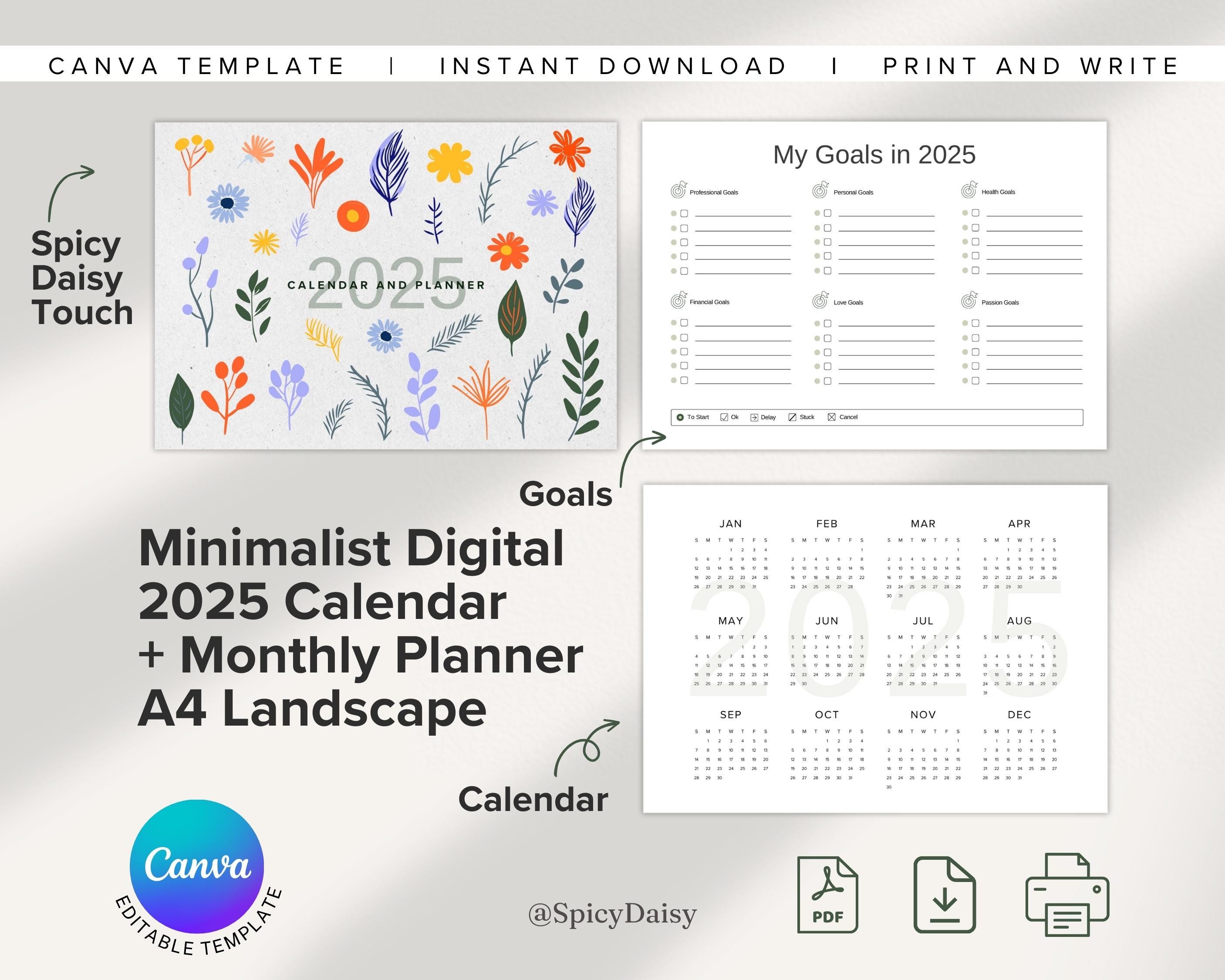 2025 Printable Calendar | Print Ready PDF and Canva Template ...