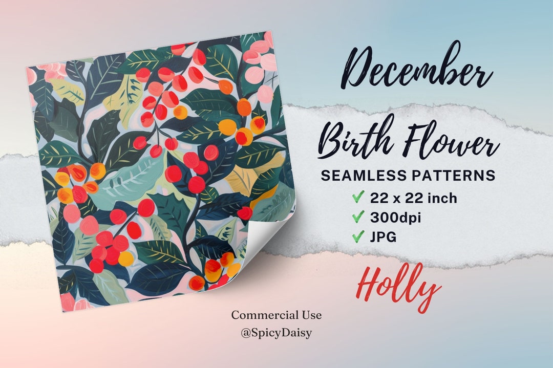 December Flower Birth Flower Seamless Floral Pattern, Birth Month Dec ...