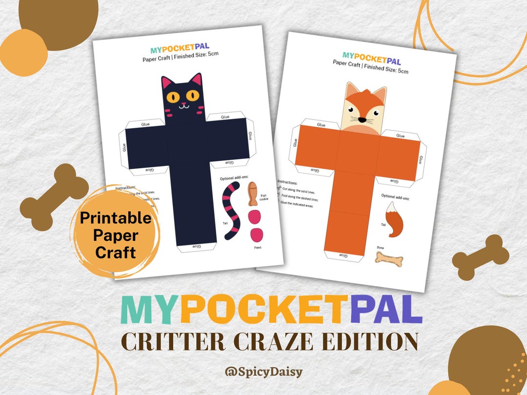 Mypocketpal Paper Craft Sheets 11 Cute Animal Designs + Coloring Pages ...