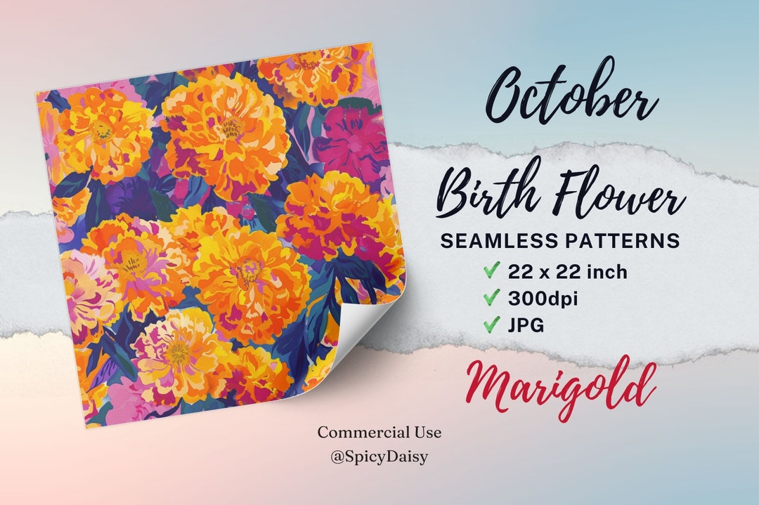 October Birth Flower Seamless Floral Pattern, Birth Month Oct, DIY Gift ...