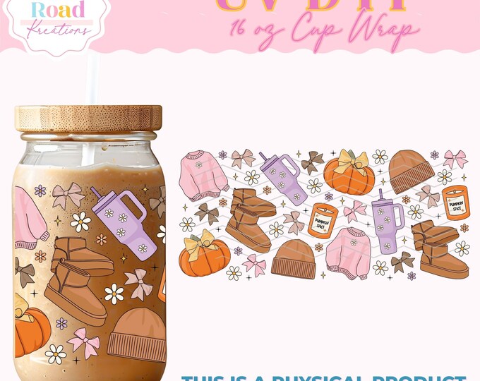Pumpkin Spice Fun (6557) |UV Dtf Cup Wrap 16oz. Glass | DIY Crafts ...