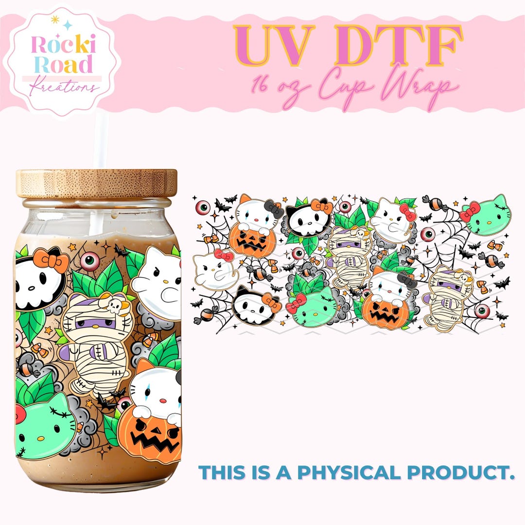 Costume Cats UV Dtf Cup Wrap 6638 16oz. Glass DIY Crafts Libbey Cup ...